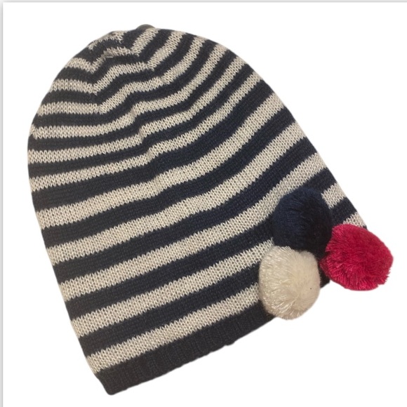 Lands' End | Accessories | Lands End Striped Kids Beanie With Pom Poms ...